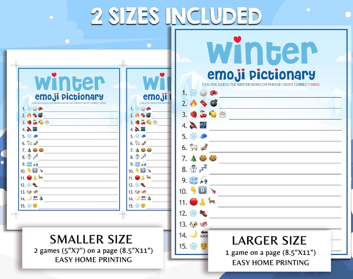 Winter Emoji Pictionary Game Wintertime Fun Holiday Party Christmas ...