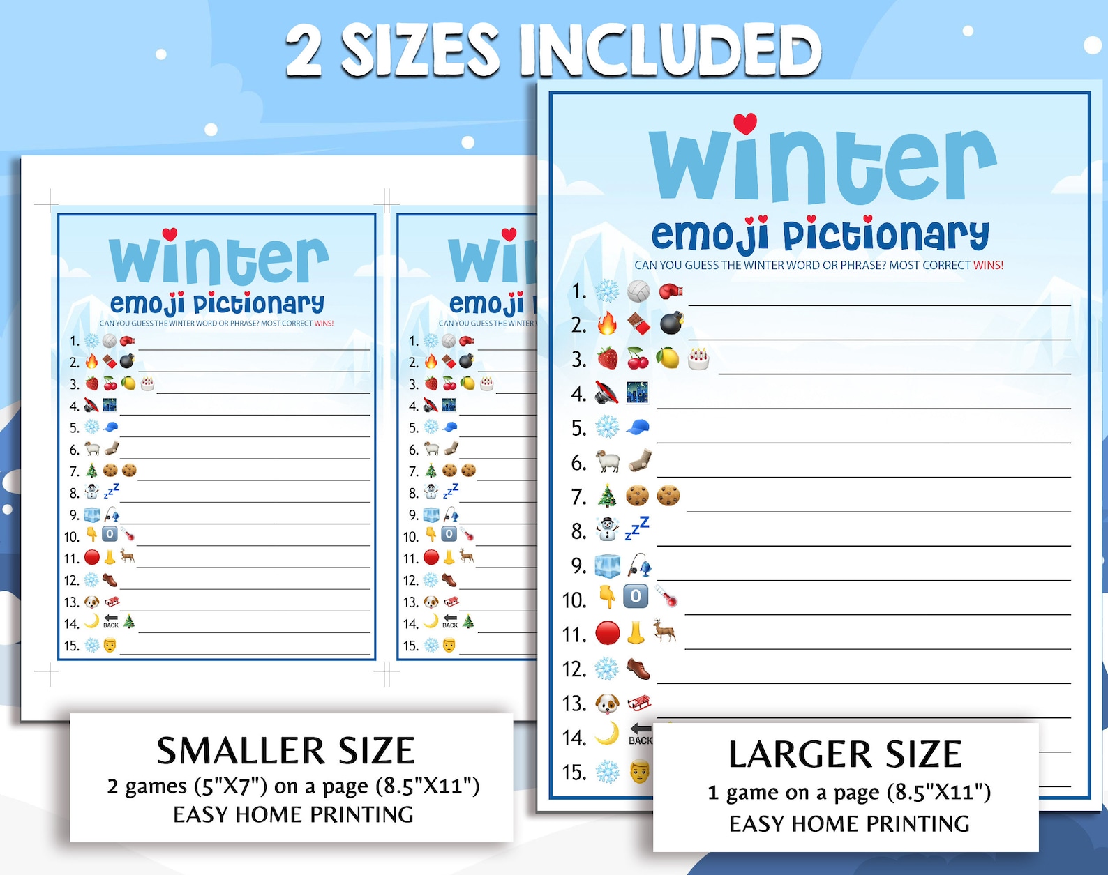 Winter Emoji Pictionary Game Wintertime Fun Holiday Party Christmas ...