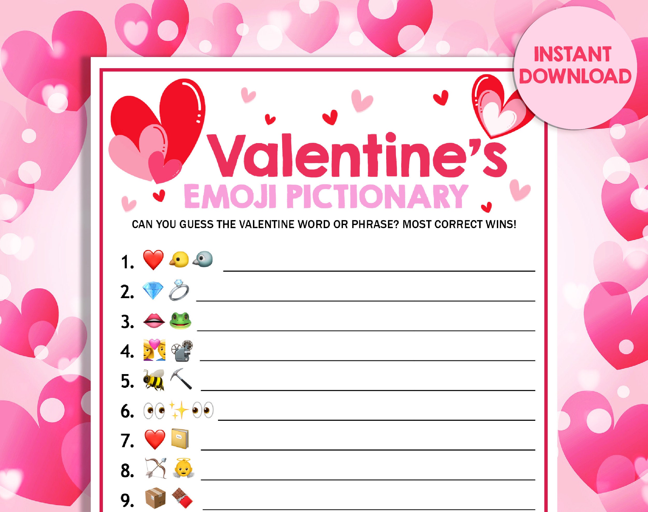 Valentine's Day Emoji Pictionary Game Fun Party Kids Adult - Etsy
