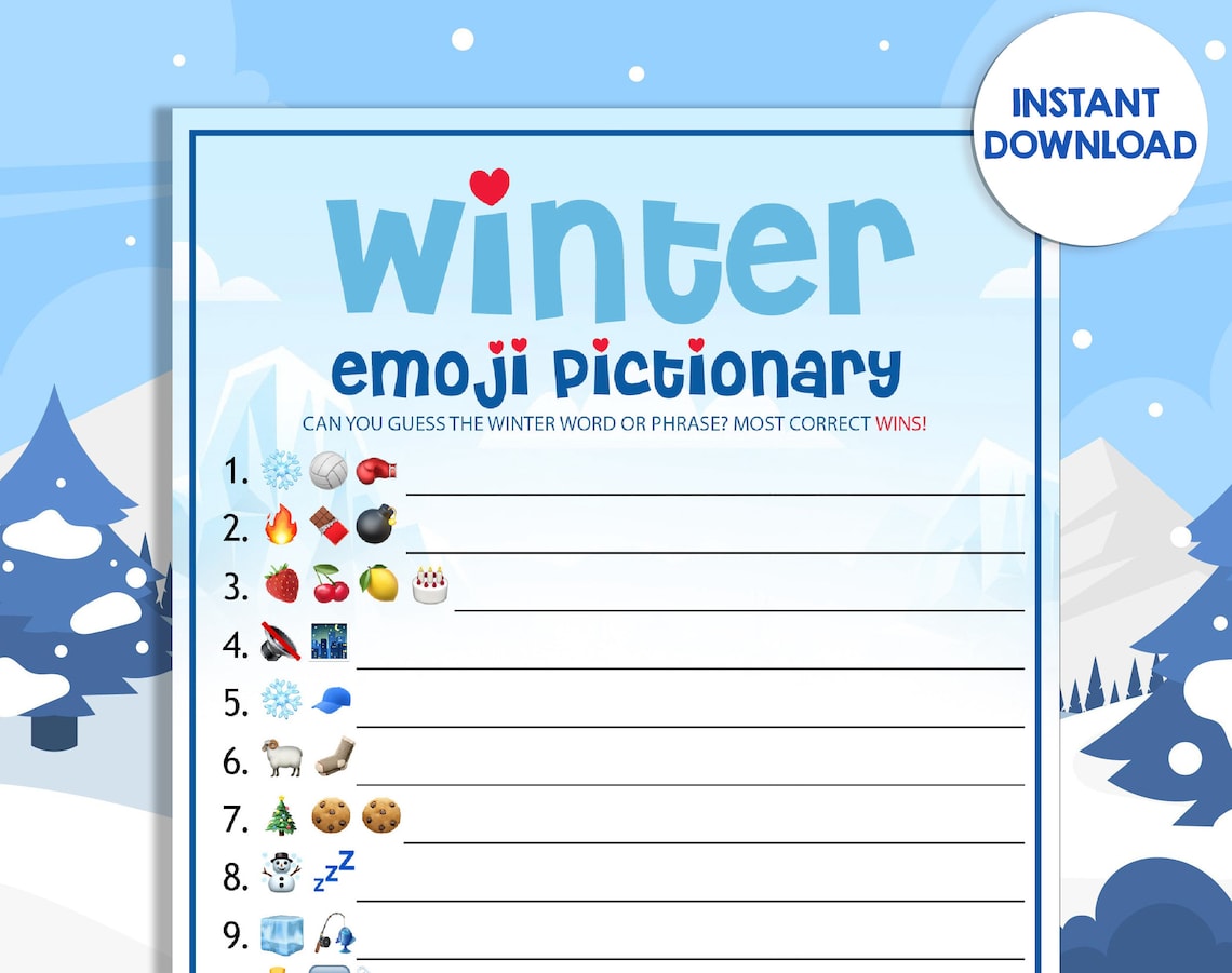 Winter Emoji Pictionary Game Wintertime Fun Holiday Party Christmas ...