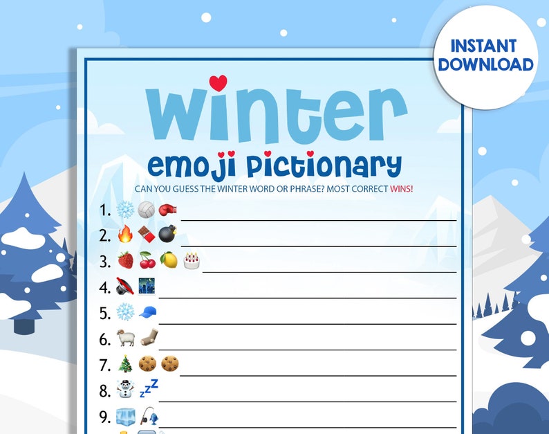 Winter Emoji Pictionary Game Wintertime Fun Holiday Party Christmas ...