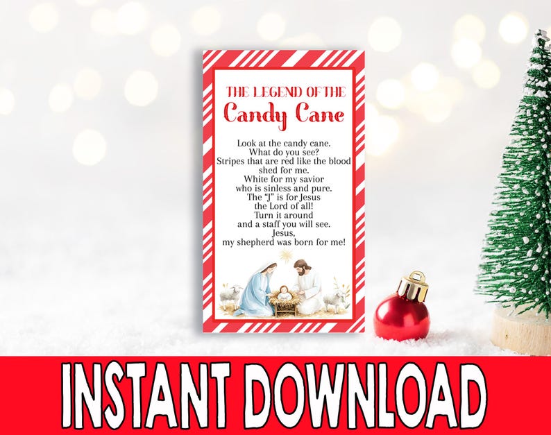 Legend of the Candy Cane Printable Tags, Kids Christian Treat Tag ...