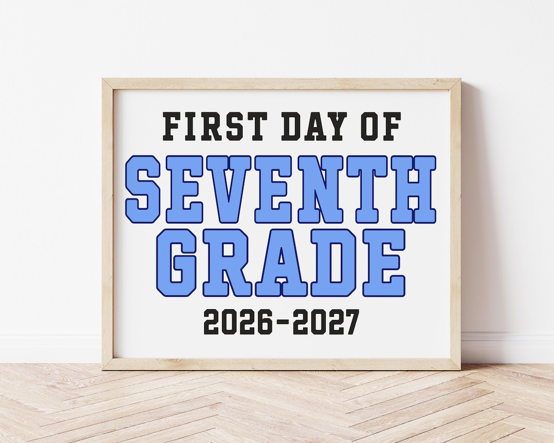 First Day of 7th Grade Sign, Seventh Middle School Sign, Blue Back to ...