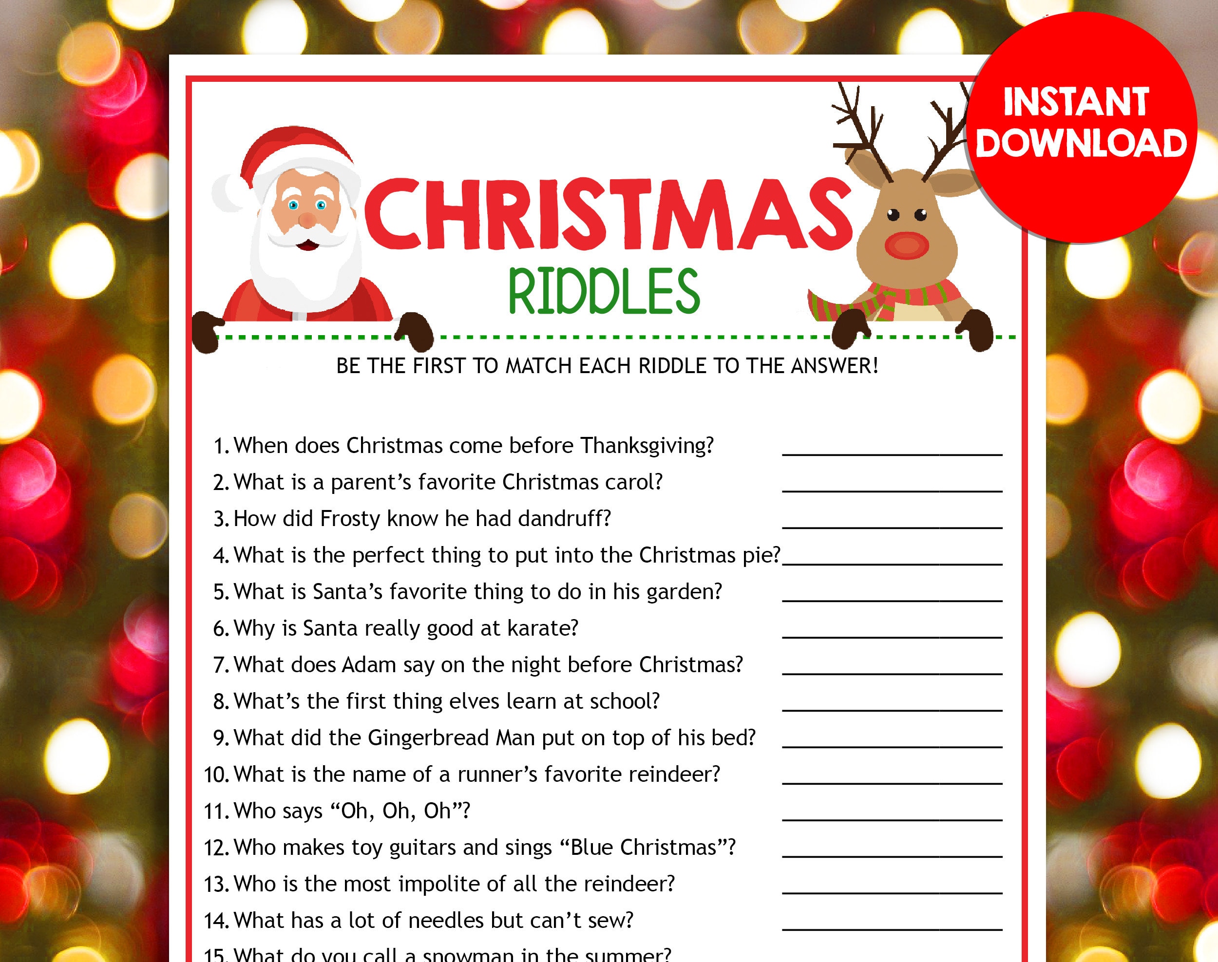 Christmas Riddle Games Trivia Fun Holiday Party Family Kid Adult Quiz ...