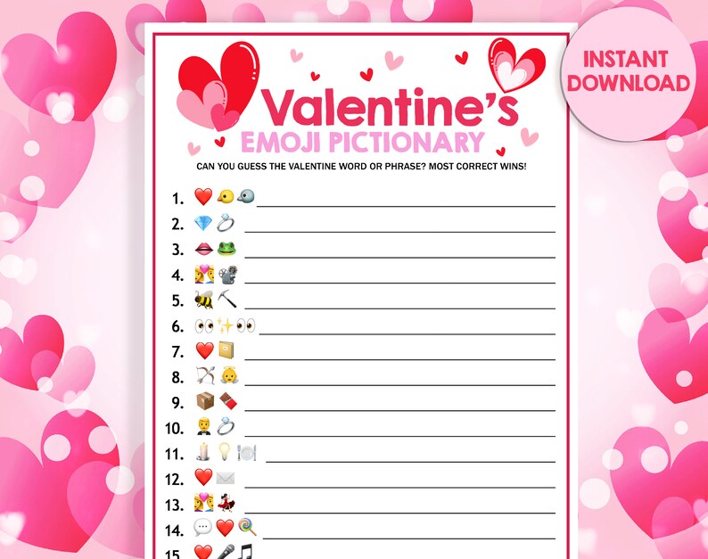 Valentine's Day Emoji Pictionary Game Fun Party Kids Adult Children ...