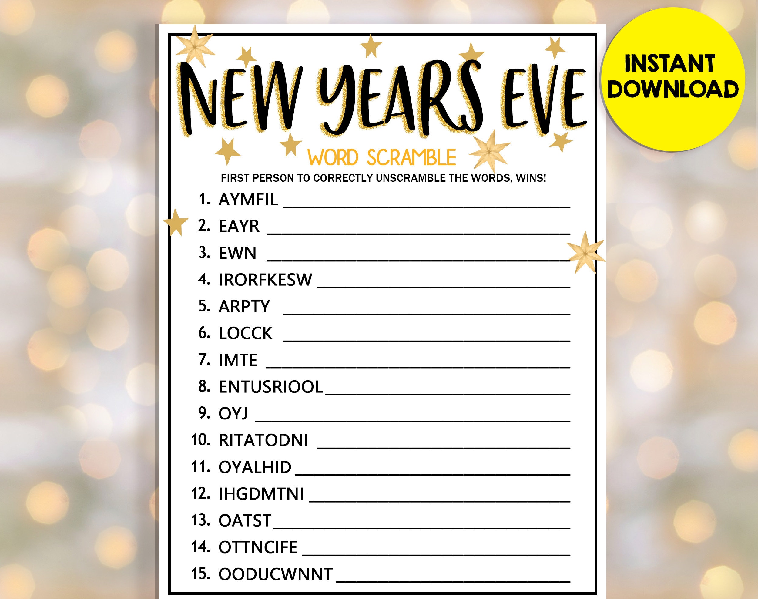 New Years Eve Word Scramble Games Fun Holiday Party NYE Family - Etsy