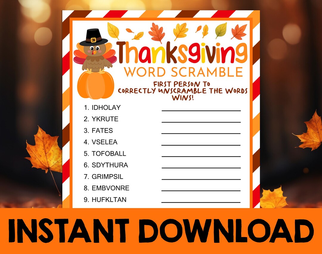 Thanksgiving Word Scramble Game, Fall Party Games, Friendsgiving Quiz ...