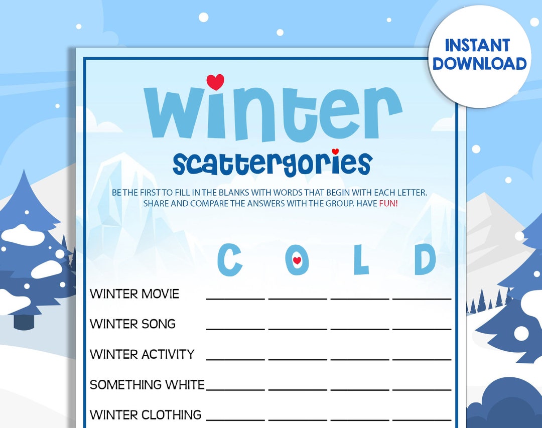 Winter Scattergories Game Fun Holiday Party Wintertime Family Kids ...
