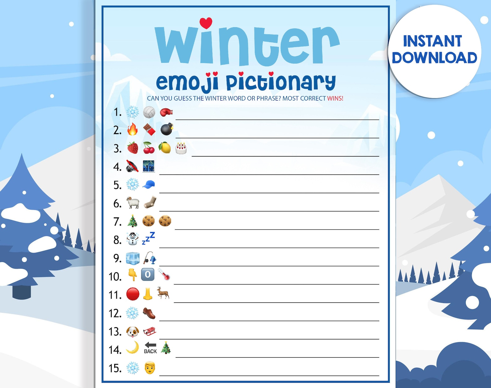 Winter Emoji Pictionary Game Wintertime Fun Holiday Party Christmas ...