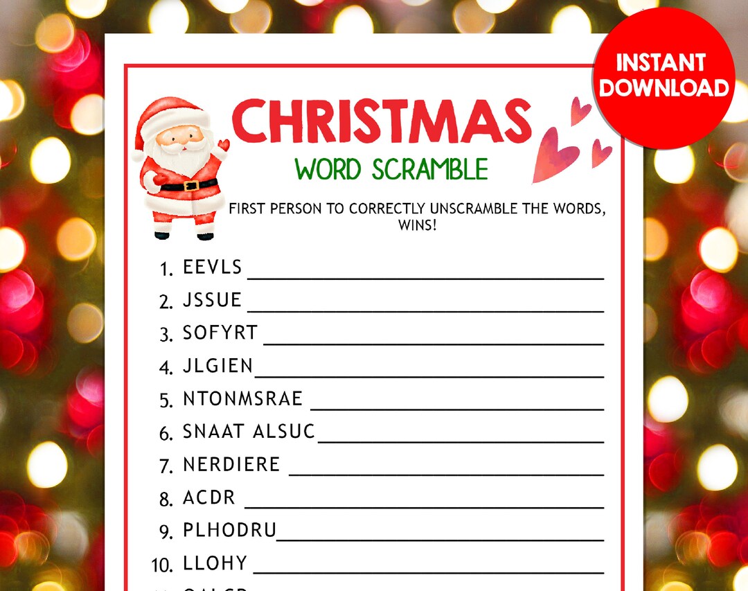Christmas Word Scramble Games Fun Holiday Eve Party Family Kids Adults ...