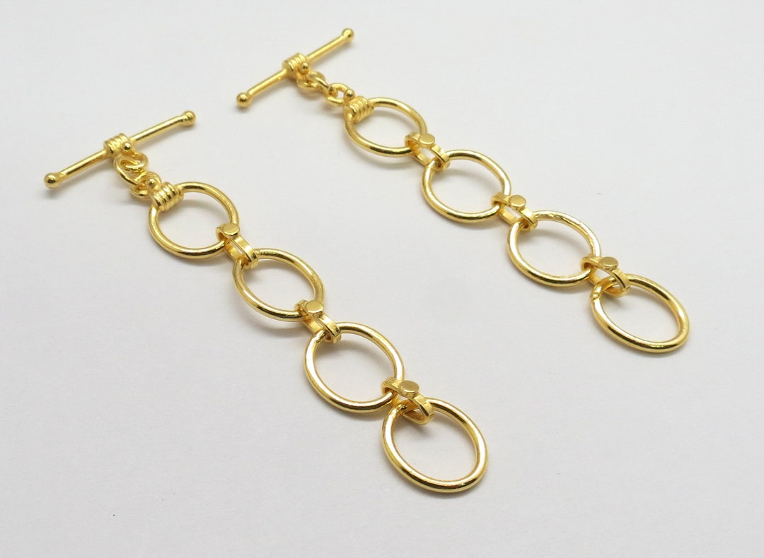 2 Pieces Toggle Clasp Hook 22K Gold Vermeil Toggles Clasp 925 Sterling Silver 11x9mm Oval ...