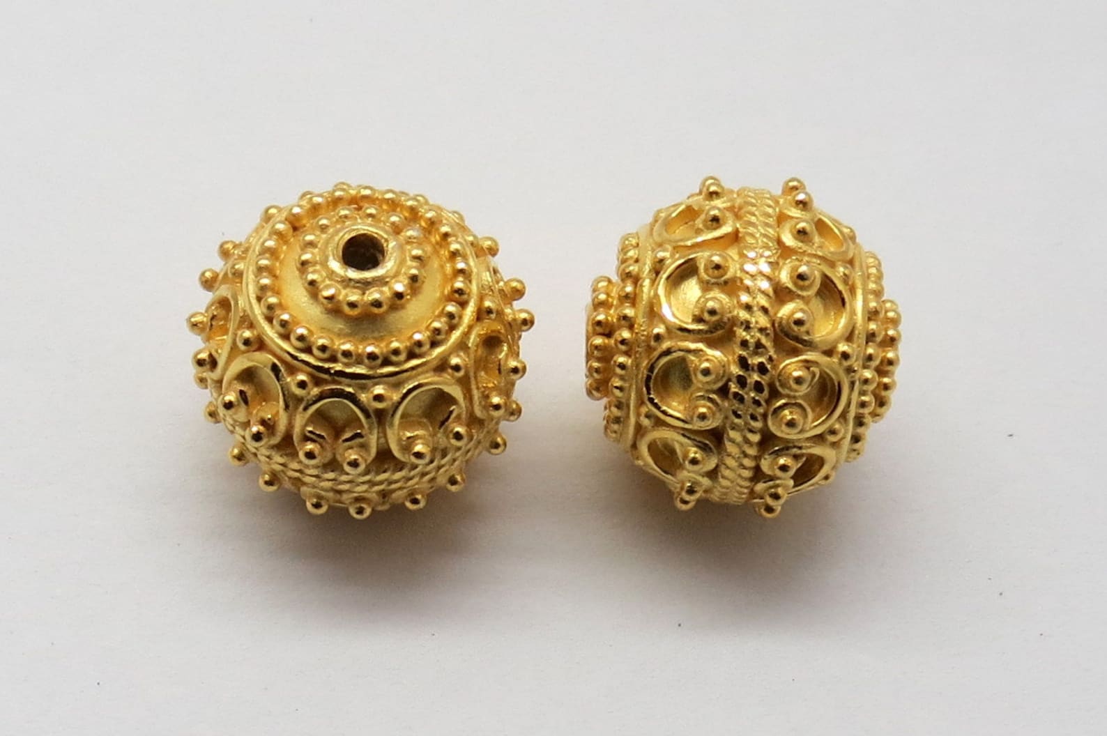 2 Pieces Bali Silver Beads 22K Gold Vermeil 925 Sterling Silver Beads ...