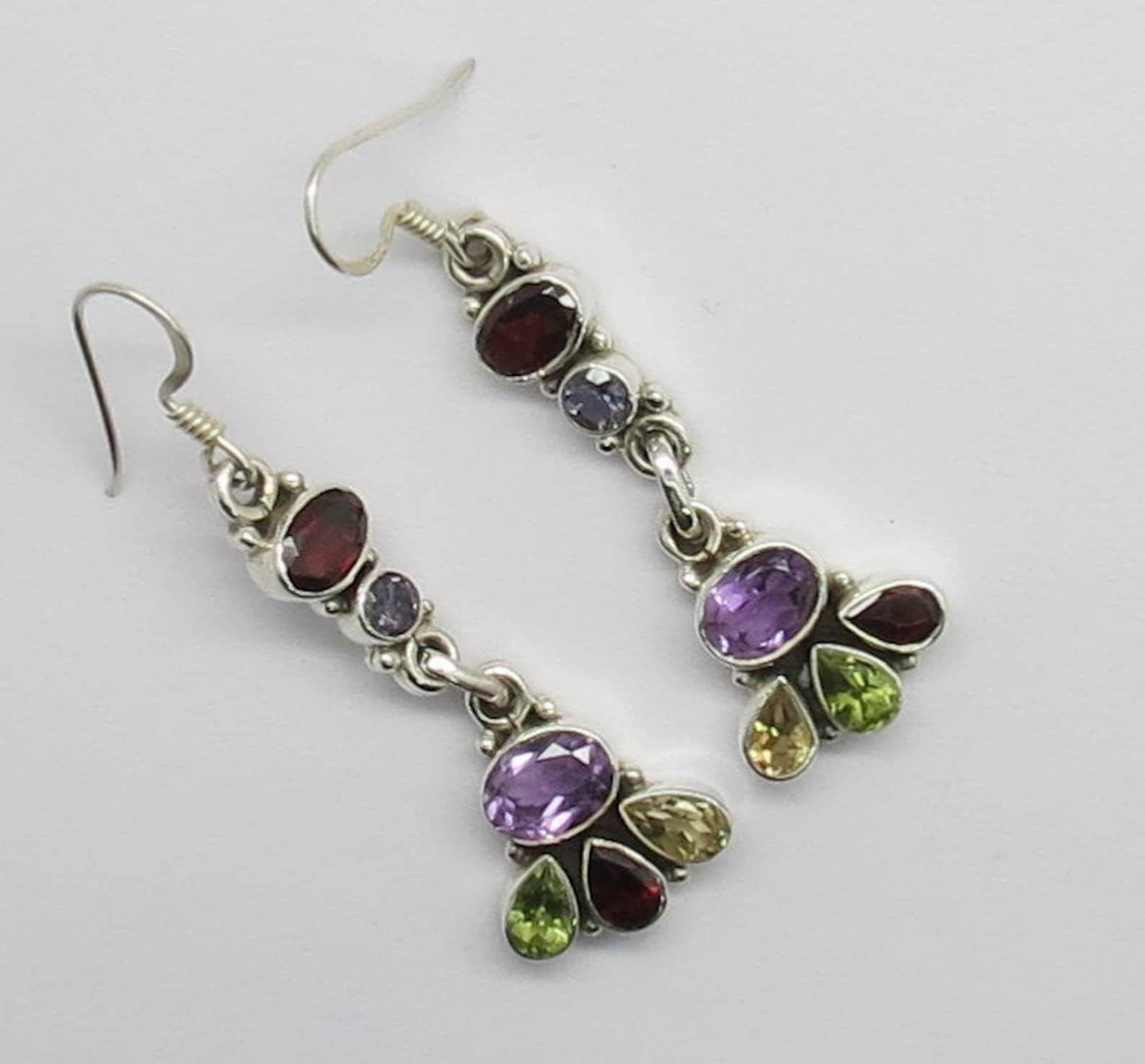 925 Sterling Silver Earrings Natural Gem Stones Multi Color | Etsy