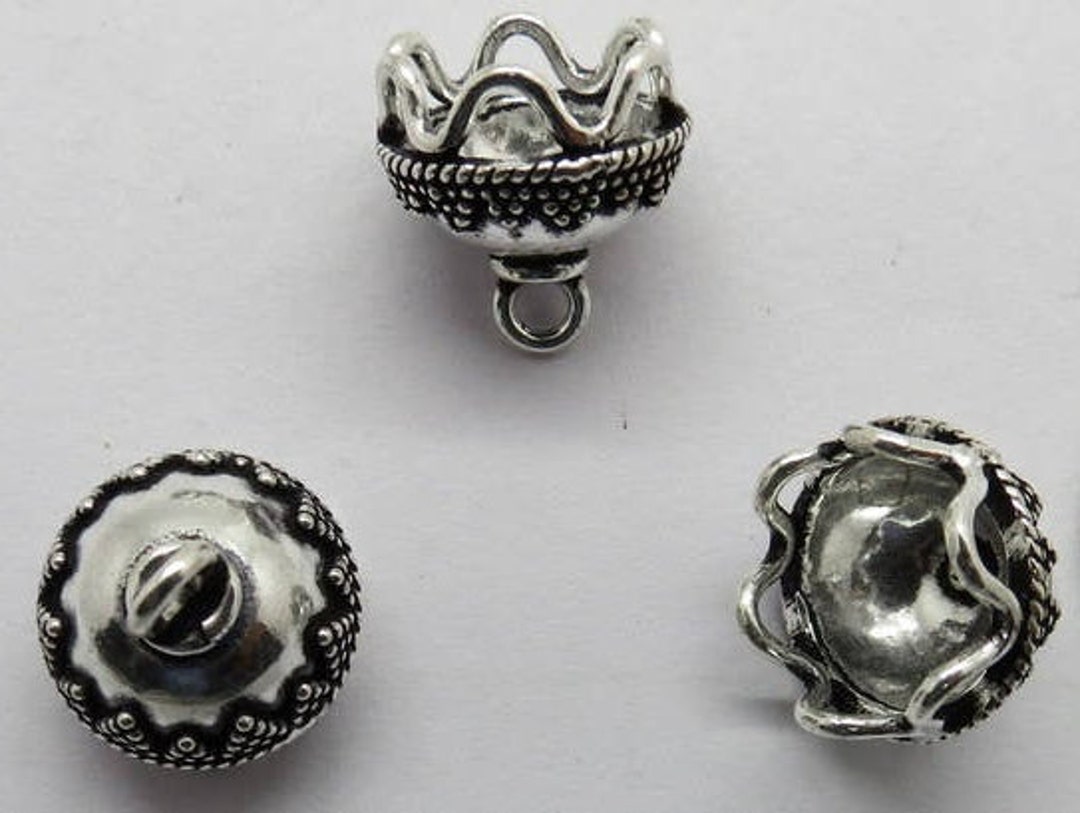 2 Pieces 925 Sterling Silver Beads Caps Round 12.5 Mm Handmade Silver ...