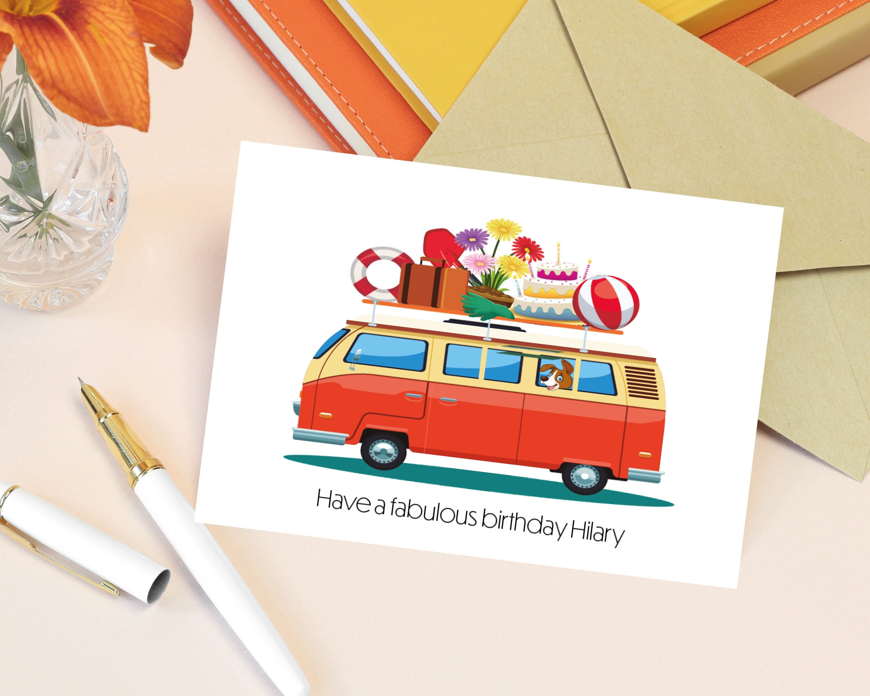 Campervan Birthday Card Personalised With Name Personalised Etsy Uk