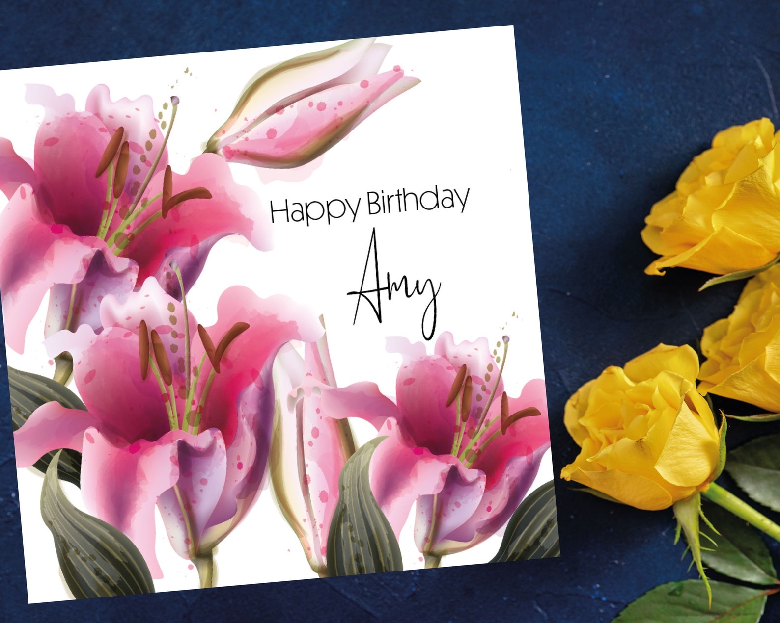 Pesonalised Birthday Card With Lilies / Happy Birthday Card | Etsy