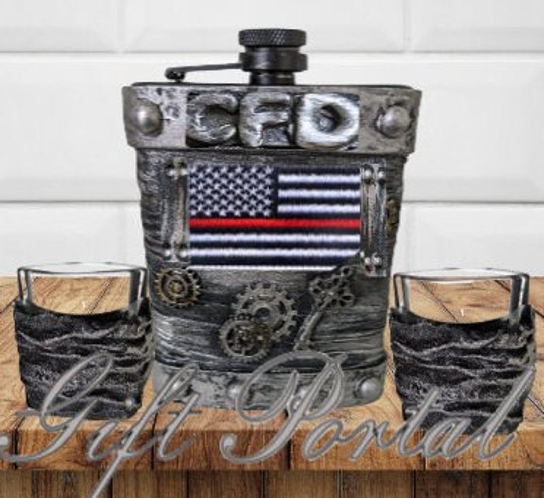 Red Line Flask, Firefighter Flask, Steampunk Flask, Personalized Flask ...