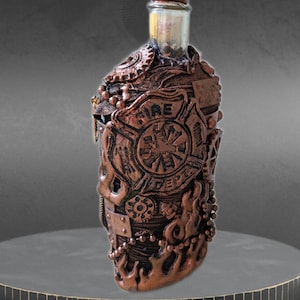 Fireball Liquor Bottle, Steampunk Liquor Bottle, Firefighter Gift, Fire ...