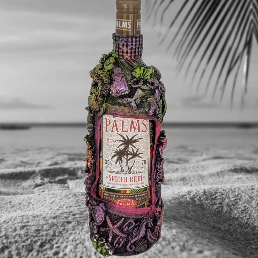 Palms Rum Liquor Bottle, Steampunk Liquor Bottle, Ocean Life Bottle ...