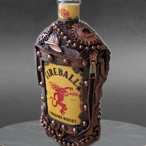 Fireball Liquor Bottle, Steampunk Liquor Bottle, Firefighter Gift, Fire ...