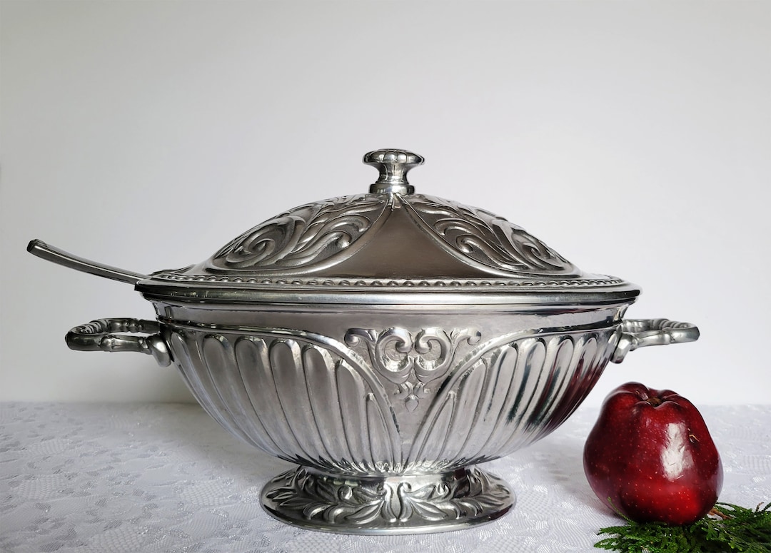 Lenox 3 Pc Butler's Pantry Holloware 3 Qt Soup Tureen Metal Serveware ...