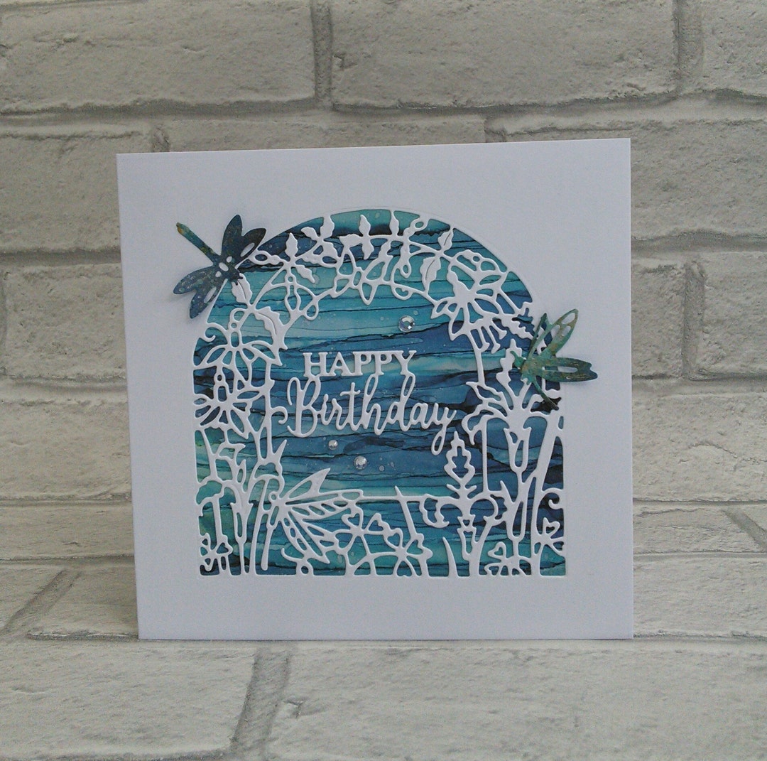 Dragonfly Meadow Birthday Card, Paper Cut Effect, Laser Cut Effect ...