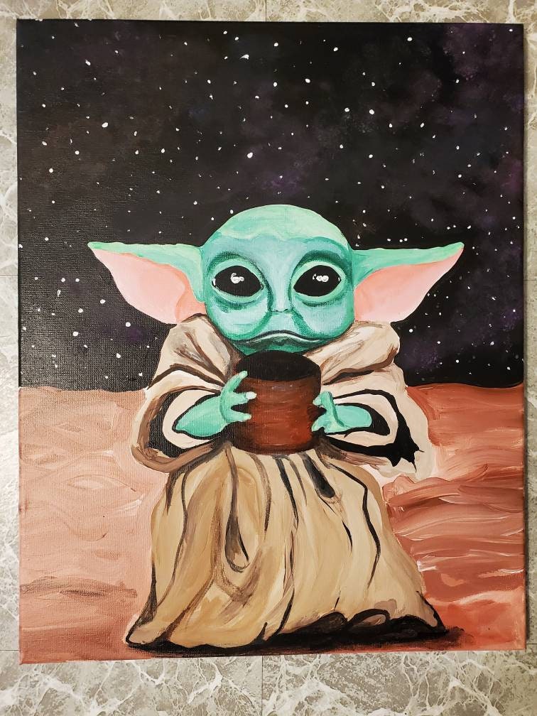 Acrylic Painting Grogu Glow painting star wars yoda baby yoda coffee ...