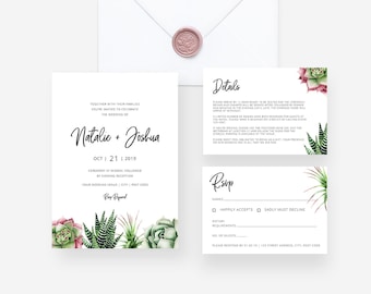 Succulent Wedding Invitation Template Printable Wedding - Etsy