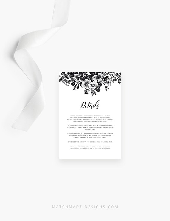 Invitations & Announcements Paper Floral Insert Card Details card ...