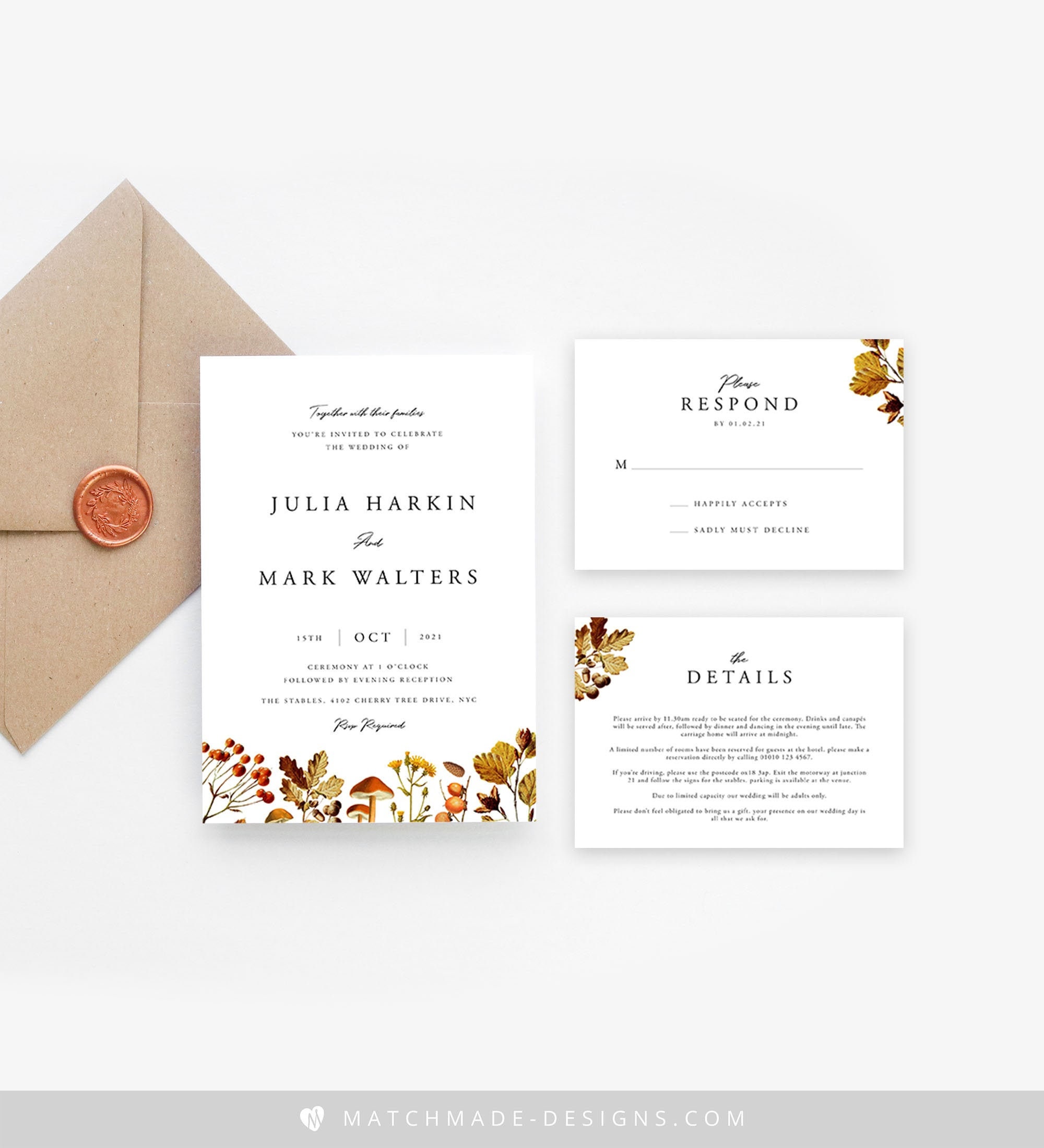 Fall Wedding Invitation Template Fall Wedding Invite | Etsy