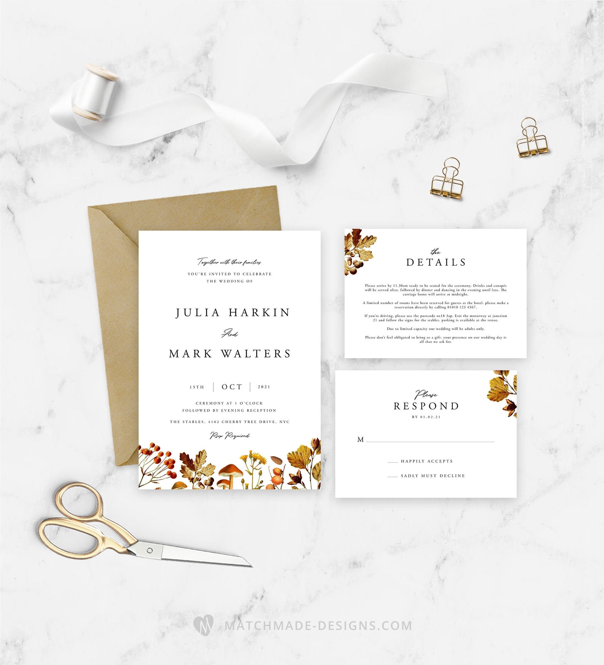 Fall Wedding Invitation Template Fall Wedding Invite | Etsy