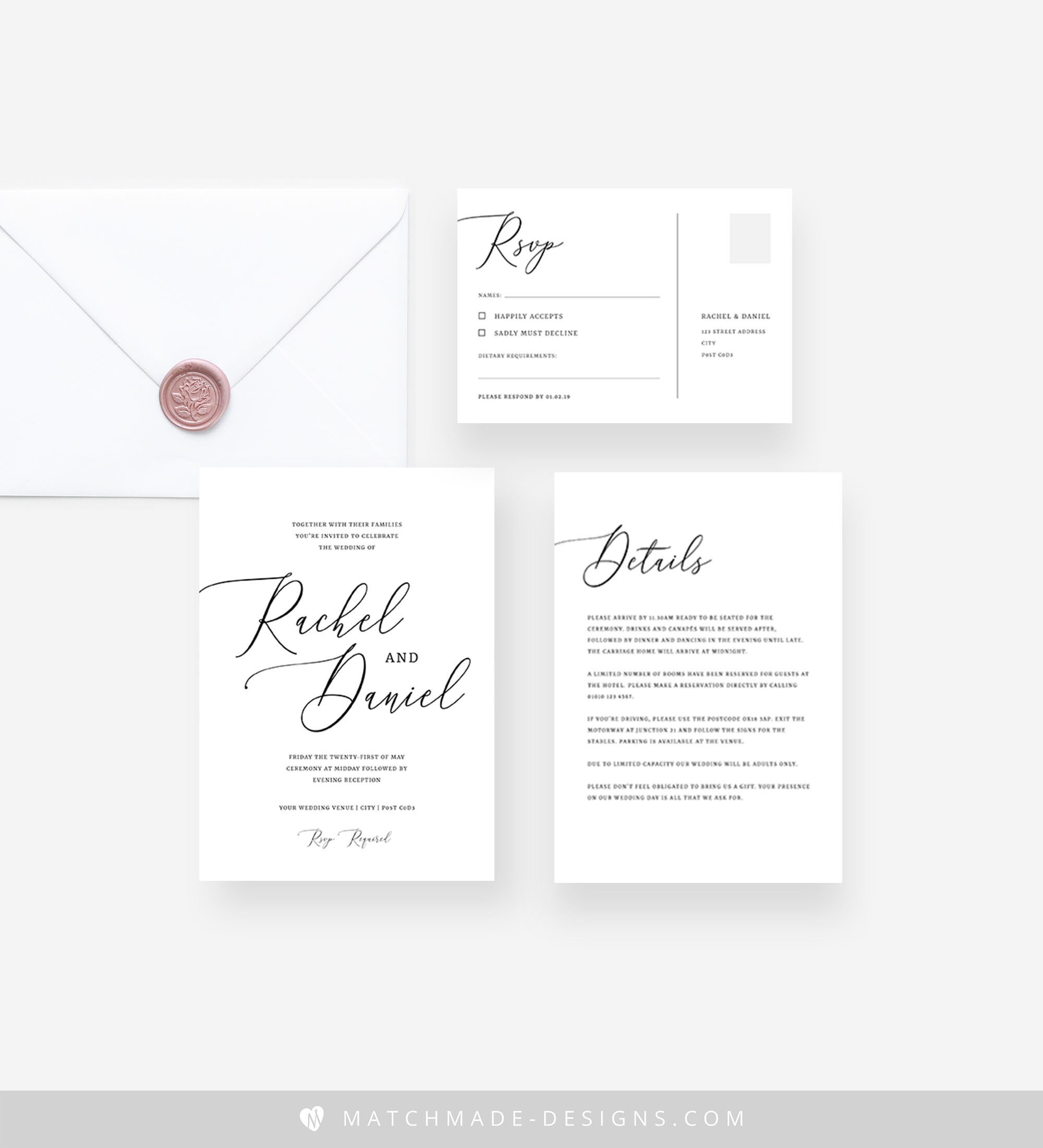 Invitations & Announcements please reply Monochrome Invite Modern ...