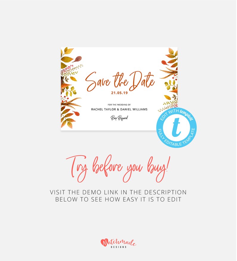 Fall Save the Date Printable Template Fall Leaves Save Our - Etsy UK