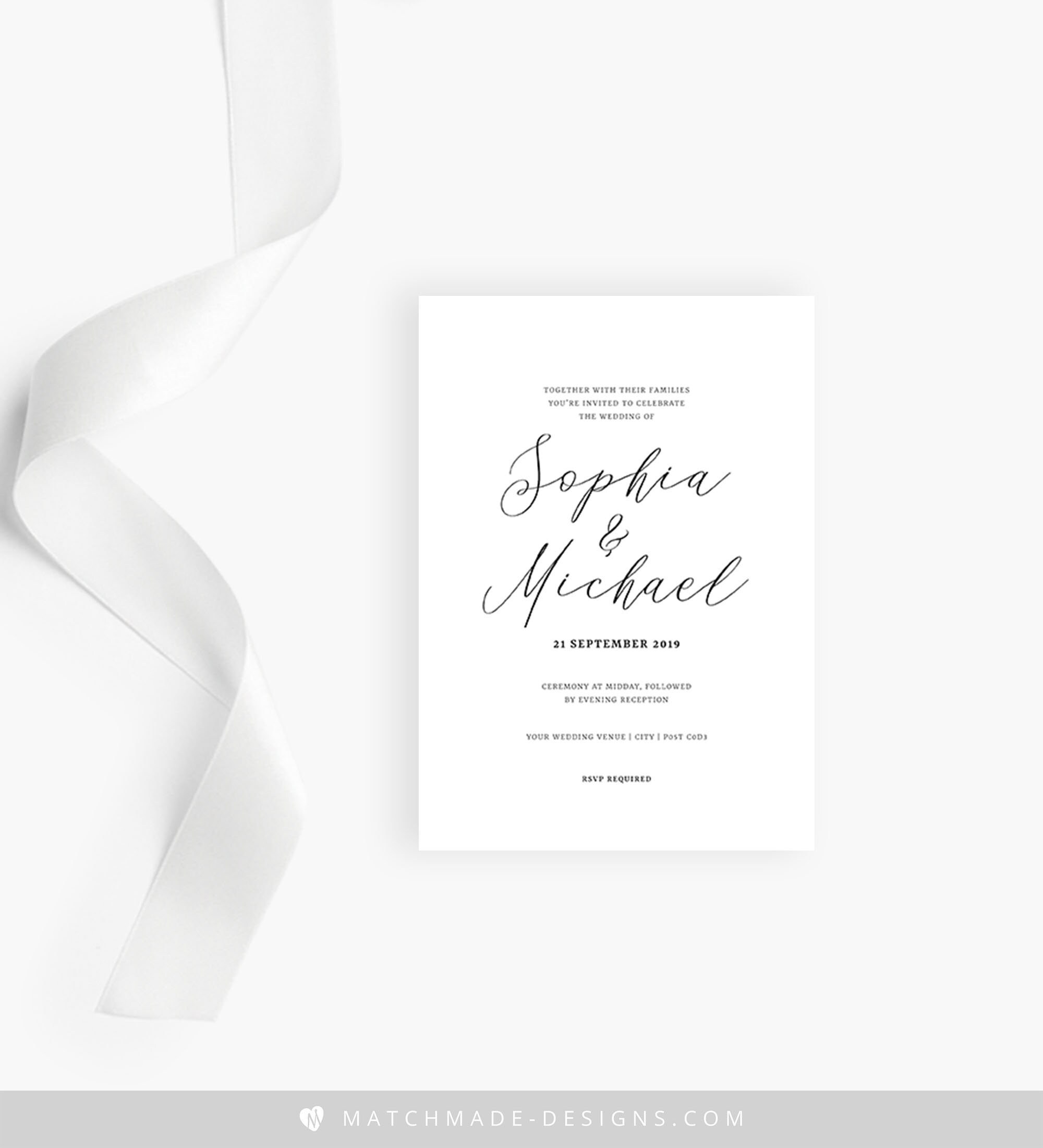 Simple Wedding Invitation Template Minimalist Wedding Invite Etsy