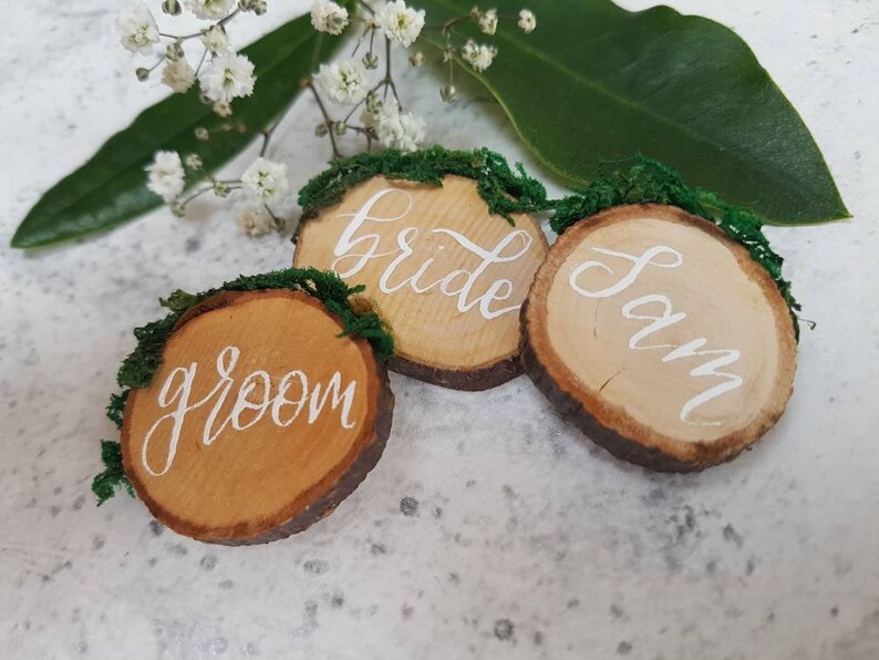 Wooden slice name cards Rustic name setting Wooden | Etsy