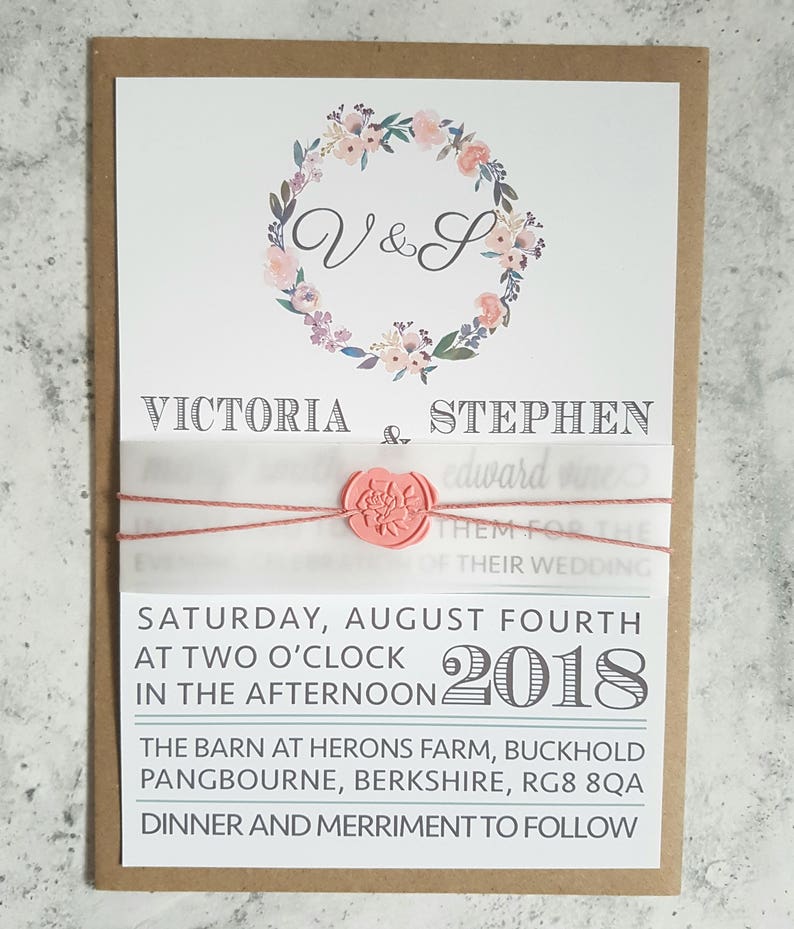 Rustic Wedding Invitation, Floral Wedding, Woodland Wedding Invite ...