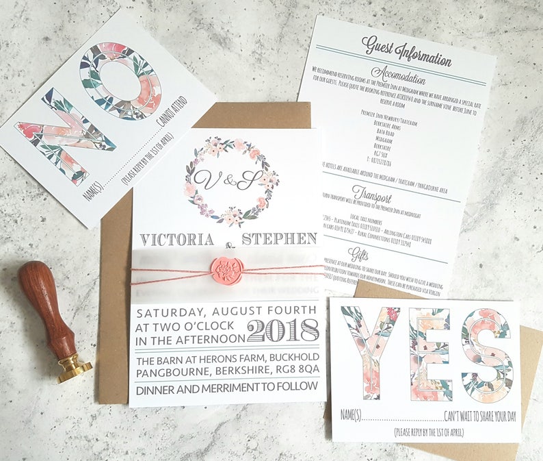 Rustic Wedding Invitation, Floral Wedding, Woodland Wedding Invite ...