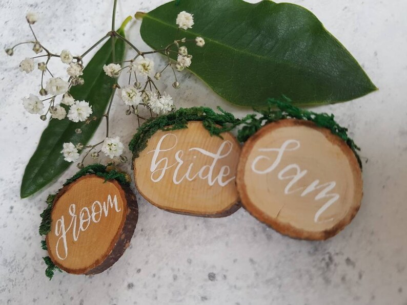 Wooden slice name cards Rustic name setting Wooden | Etsy