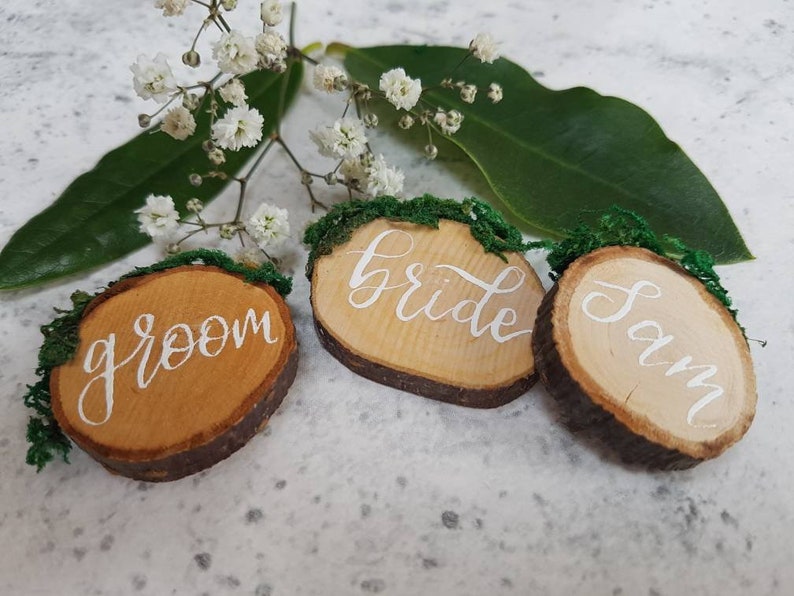 Wooden slice name cards Rustic name setting Wooden | Etsy