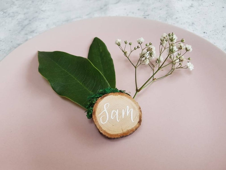 Wooden slice name cards Rustic name setting Wooden | Etsy