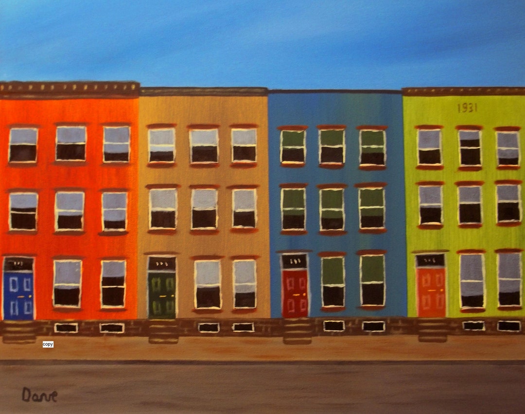 Art Print of Acrylic Painting by Dave Row House Based on Street Scene ...