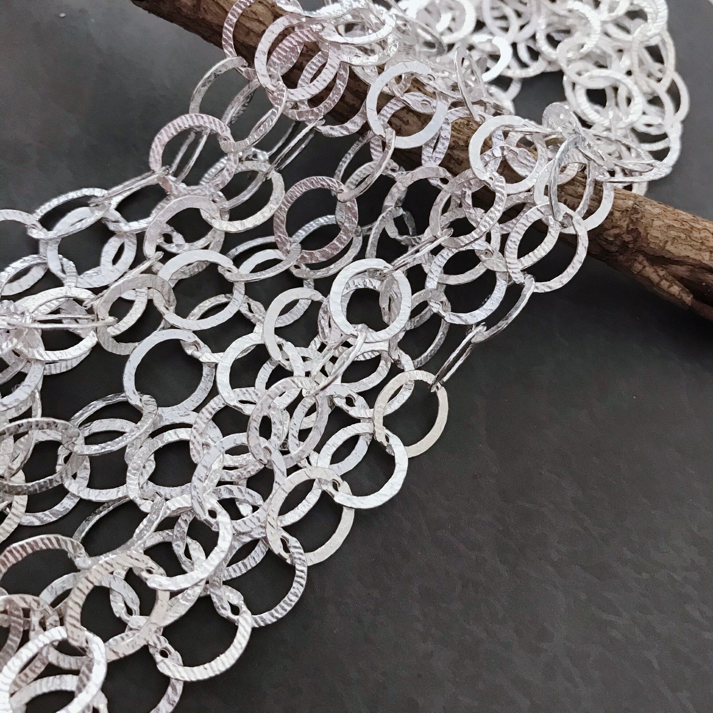 925 Silver Big Link Chain 6 Inches Hammered Pattern Flat Oval - Etsy UK