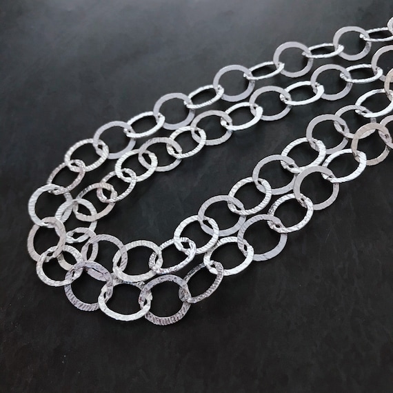 925 silver big link chain 6 inches hammered pattern flat oval | Etsy