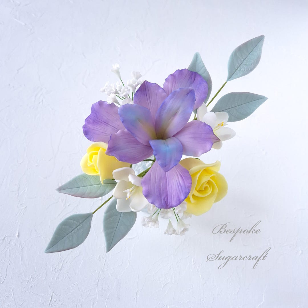Realistic Sugar Iris, Rose & Freesia Spray, Suitable for Vegans ...