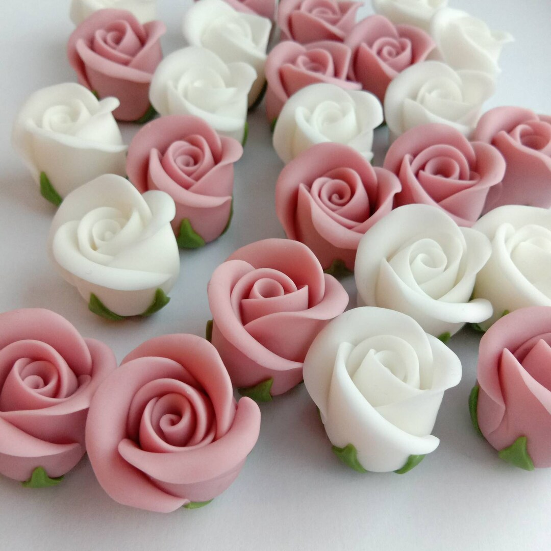 Bespoke Sugarcraft - Dusty Pink and White Sugar Rose Buds Cake Topper ...
