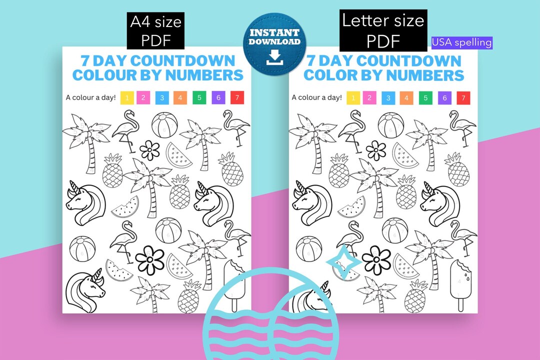 7 Day Colouring Countdown Colour by Numbers Holiday - Etsy