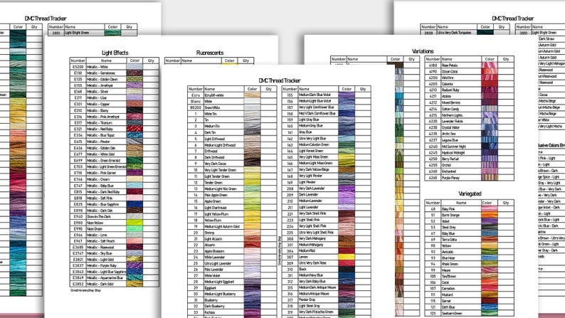DMC Thread Charts PDF Instant Download DMC Thread List by - Etsy