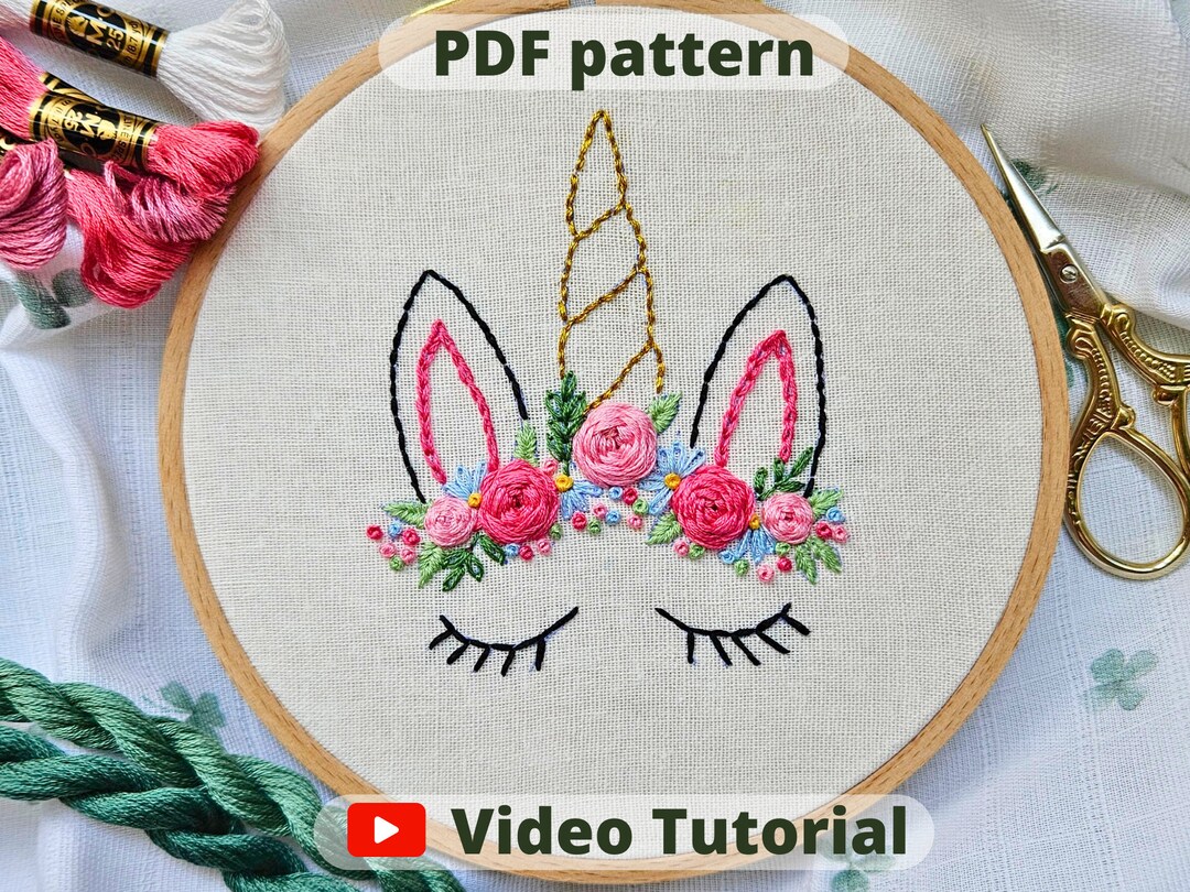 Unicorn Hand Embroidery Pattern For Beginner Pdf Pattern Video