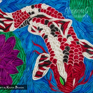 Quilled Paper Art, Framed 8x10, Koi Fish, Pond, Lotus Flower, Lilly Pad ...