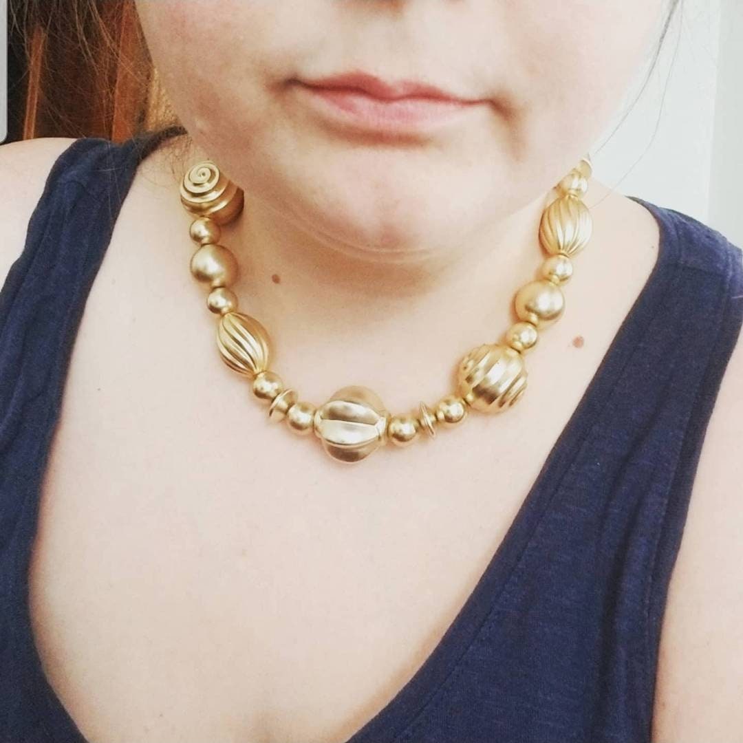 Vintage Plastic Gold Bead Costume Necklace | Etsy